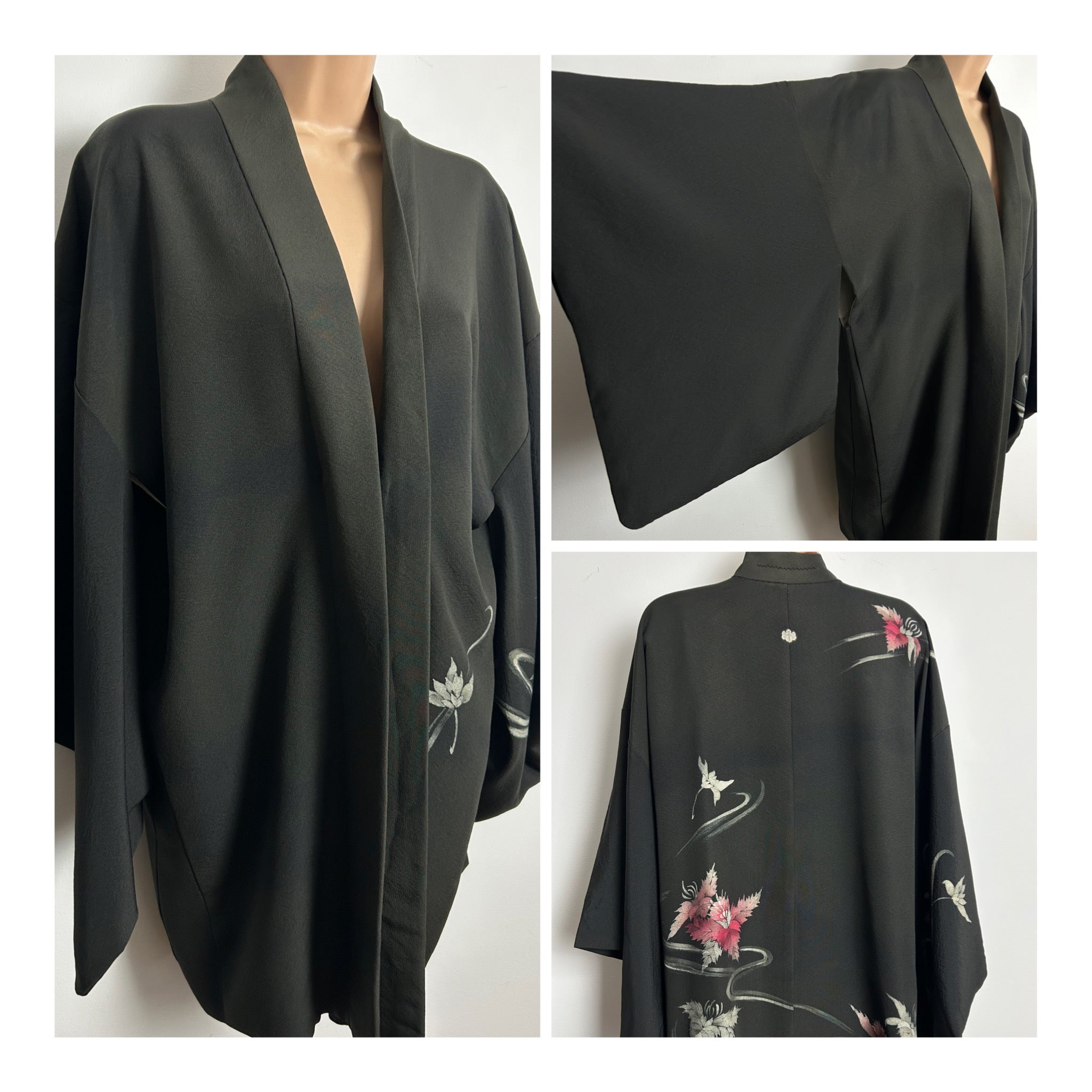 Vintage Up To Size 14/16 Beautiful Very Dark Grey Pink & Silver Floral ...
