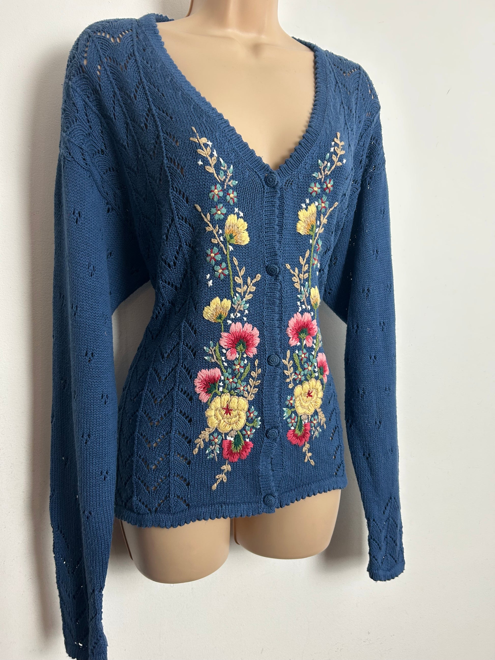 Vintage Labelled 1990 SUSAN BRISTOL Size M (12-14) Blue Hand Embroider ...