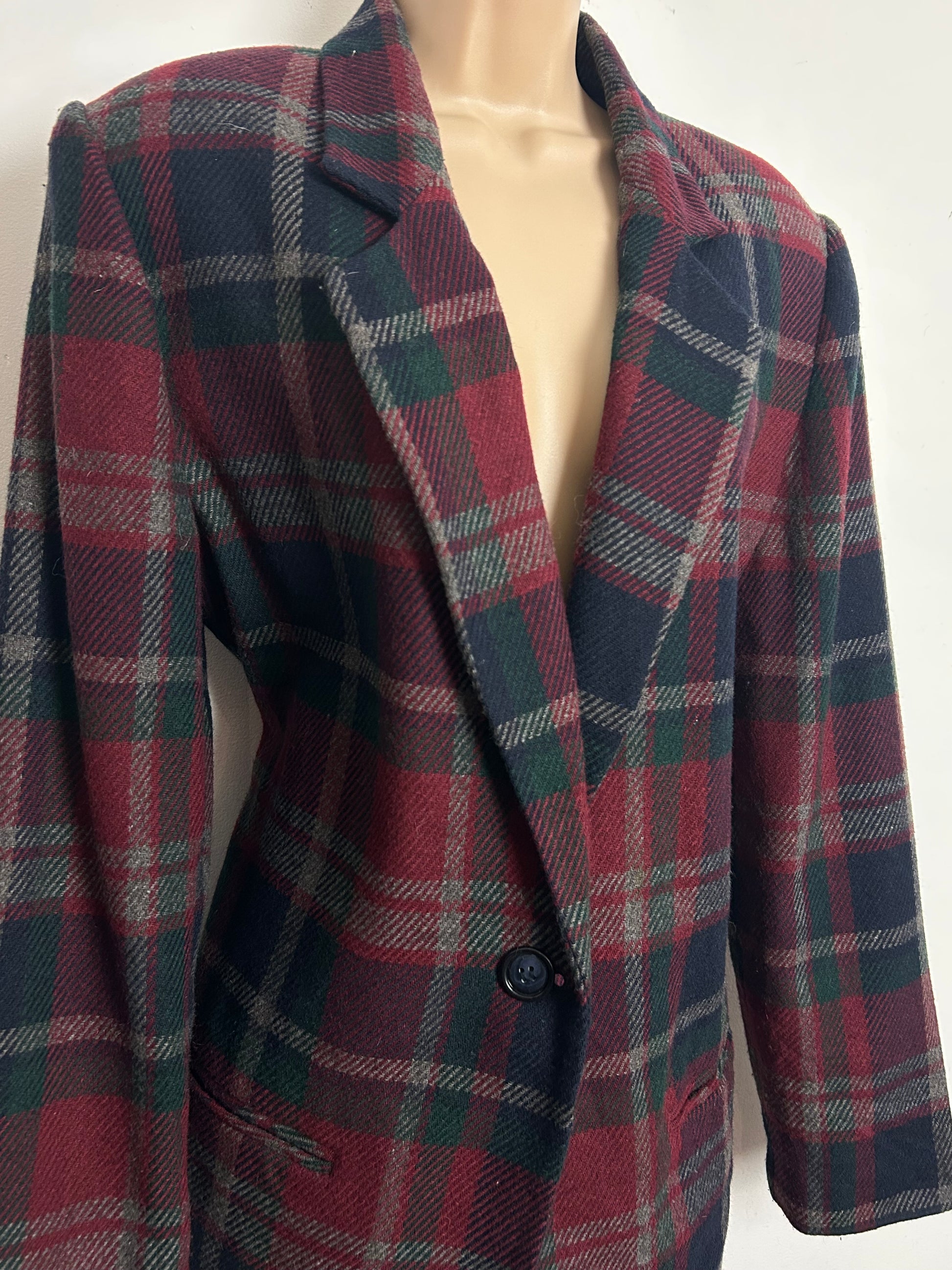 Vintage 1980s SAG HARBOR Size 14 Maroon & Grey Check Wool Blend Blazer ...