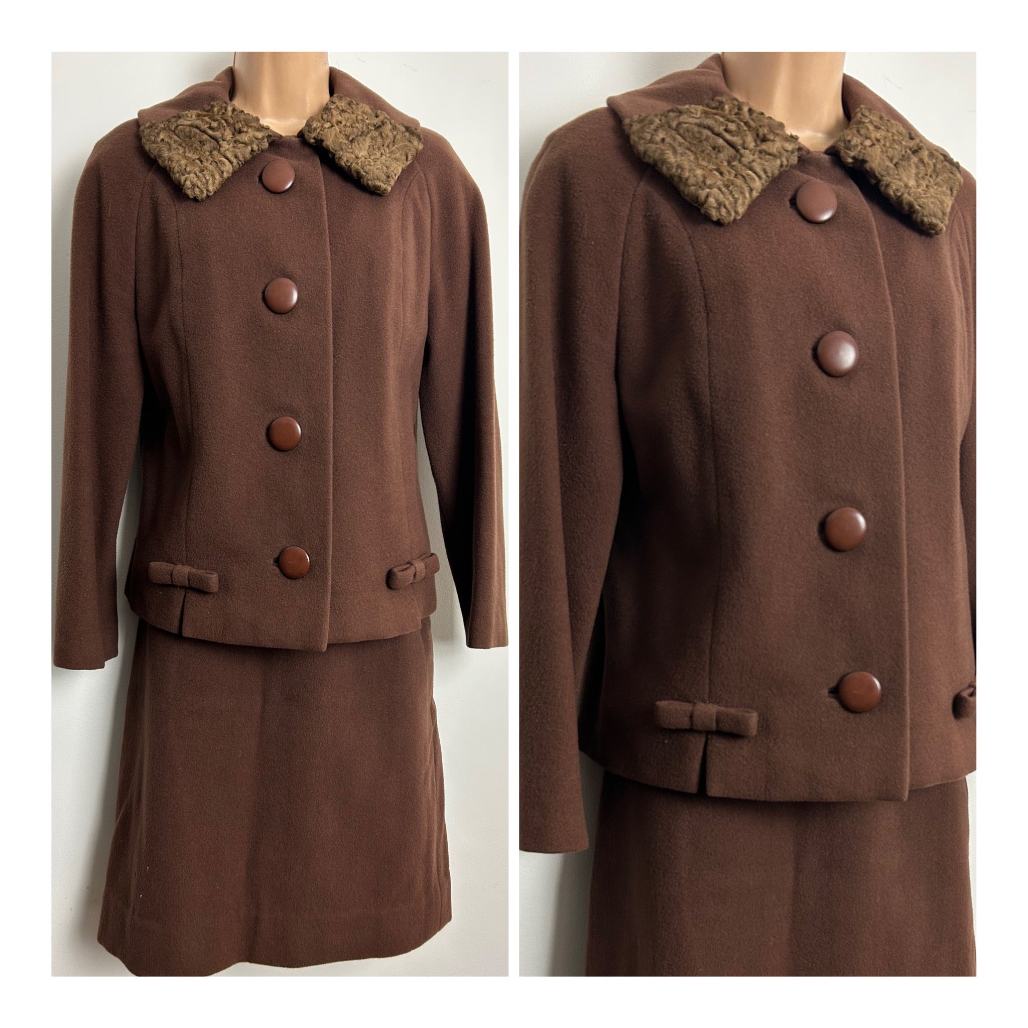 Vintage Late 1940's CRAYSON LONDON Size 6-8 Brown Wool & Camel Hair Sk ...