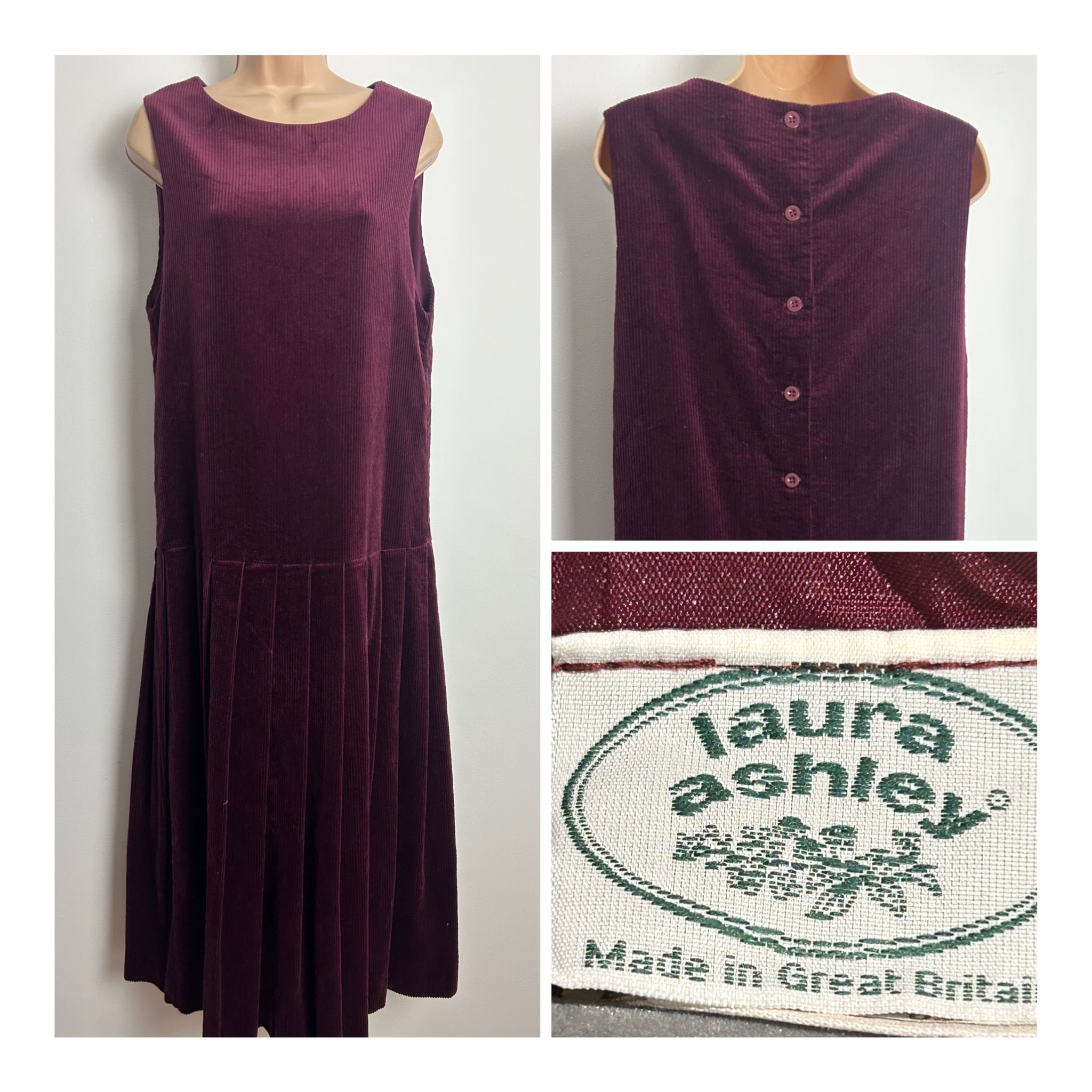 Vintage 1980s LAURA ASHLEY Size 10 (12 On Label) Maroon/Burgundy Cordu ...