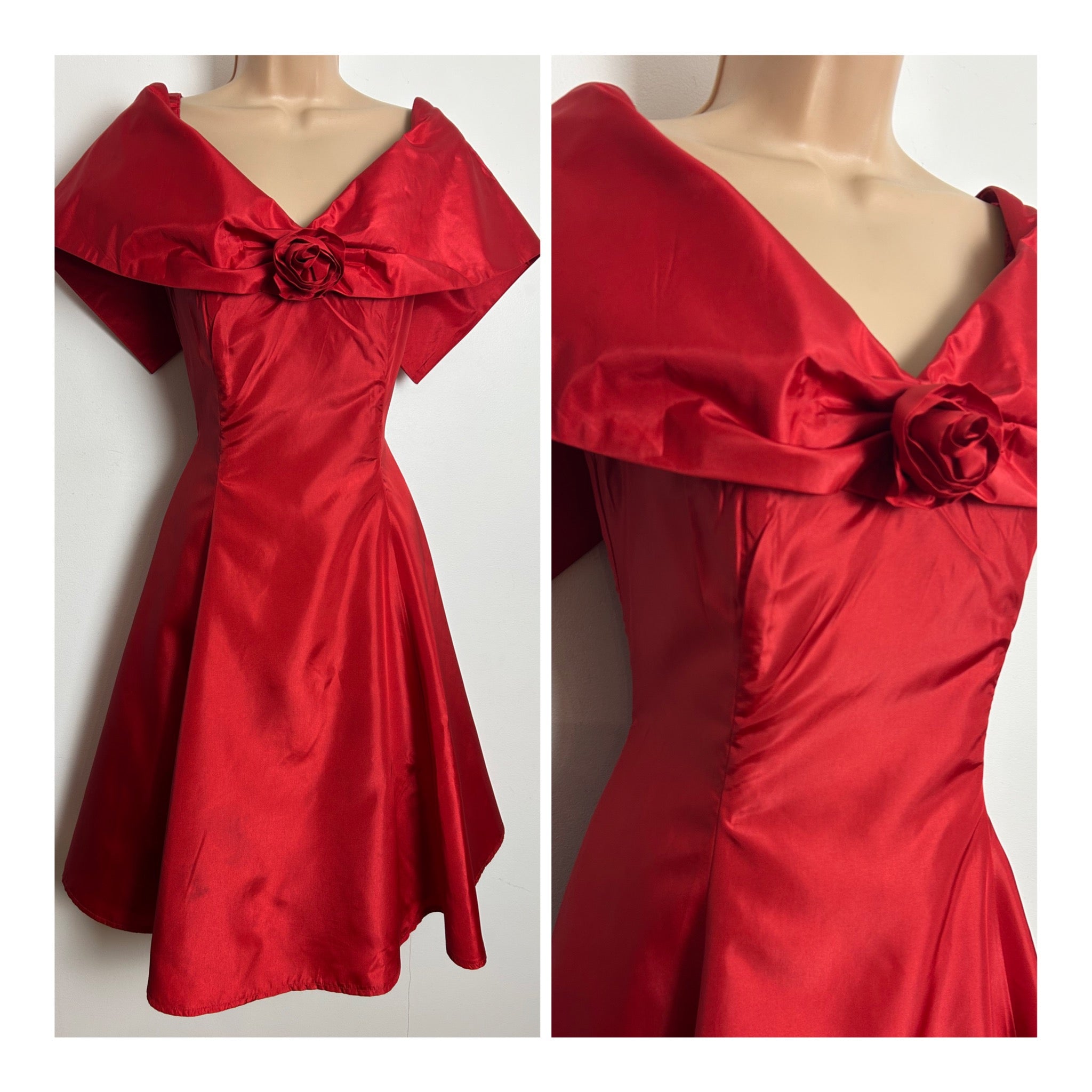 Vintage 1980s Size 8 Red Shawl Collar Floral Corsage Detail Xmas Party ...