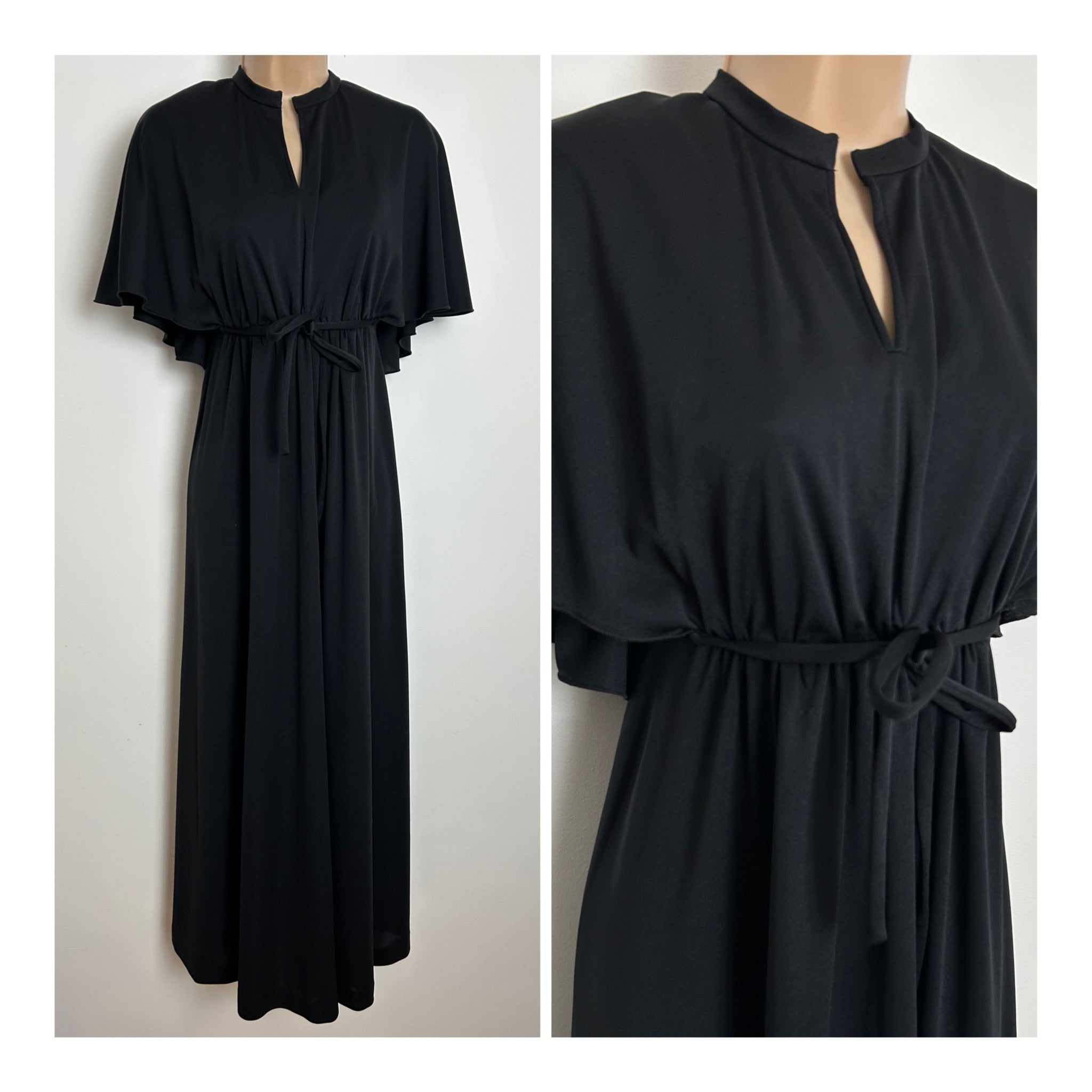 Vintage 1970s KATI AT LAURA PHILLIPS Size 10 Black Flutter Cape Sleeve ...