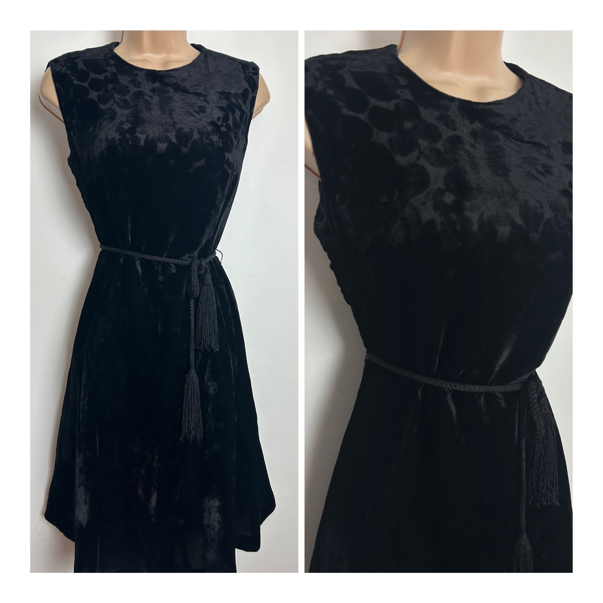 Vintage 1960s WIBOR Size 10 Black Floral Pattern Velvet Belted Little ...