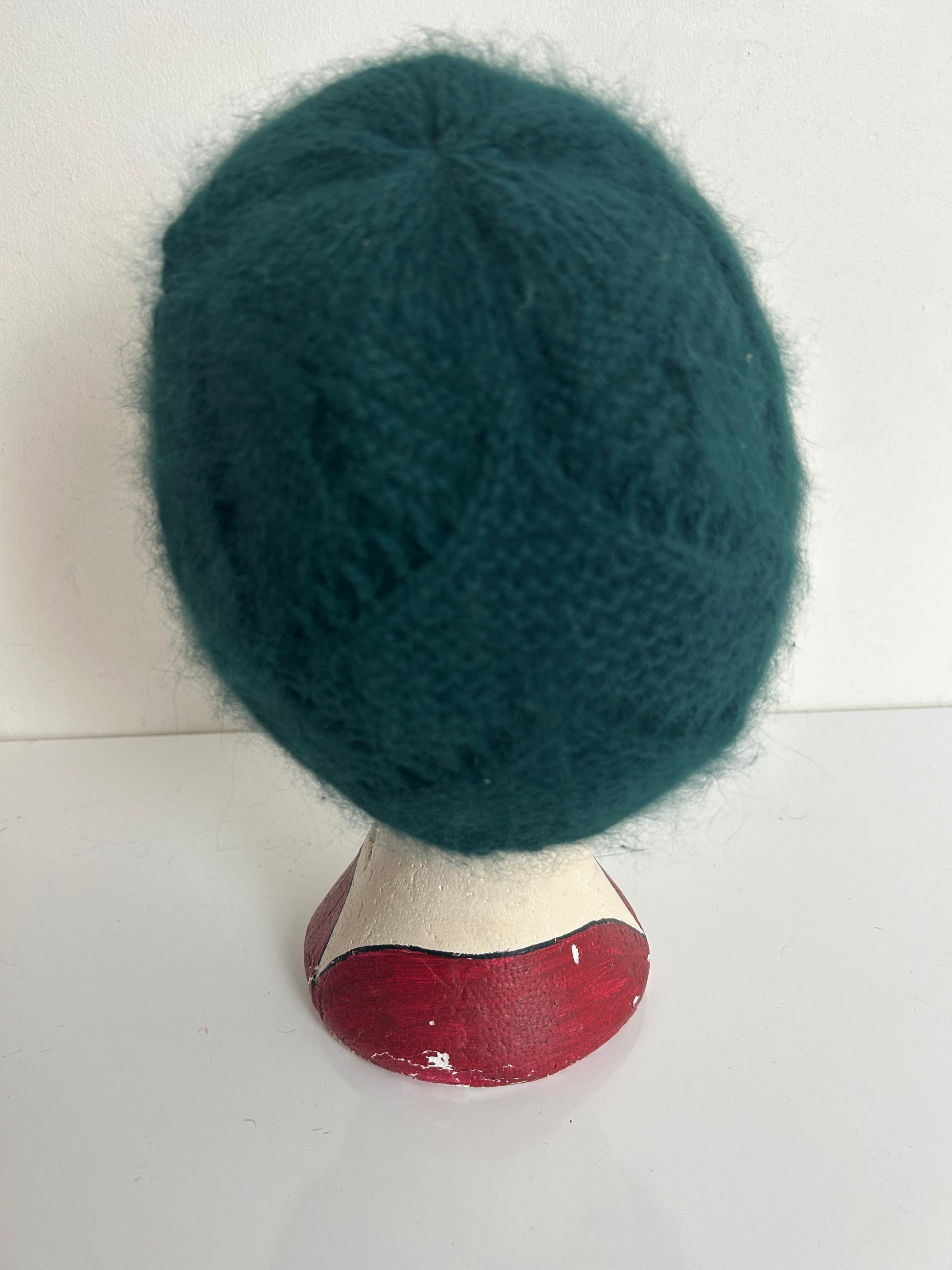 Vintage Forest Green Chunky Knit Angora & Wool Mix Beanie Style Hat ...